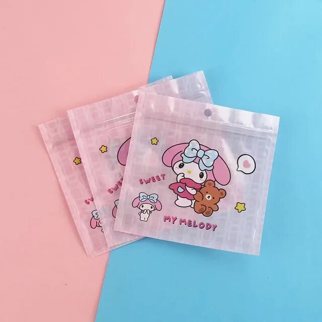 Набор из 10/30/50 милых многоразовых пакетов с мультяшными персонажами Sanrio, Hello Kitty, My Melody, Kuromi для конфет, закусок и хранения.
