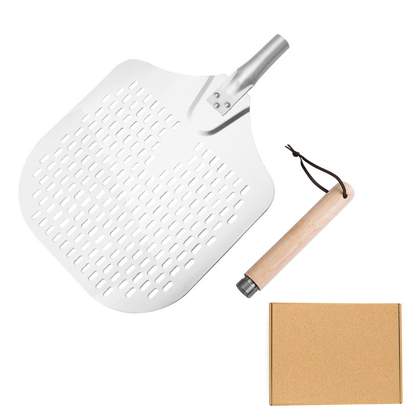 Производитель в наличии Лопатка для пиццы Алюминиевая лопатка Лопатка для торта Съемная деревянная ручка Перфорированная 12/14/ 16inch Лопатка для выпечки и переноски пиццы