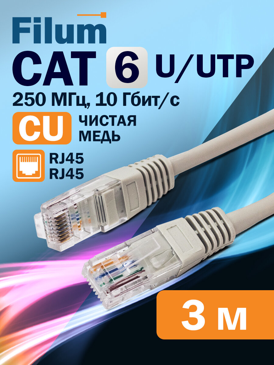 Кабель патч-корд Filum FL-U6-C-LSZH-3M U/UTP 6кат. 3м Медь LSZH Серый