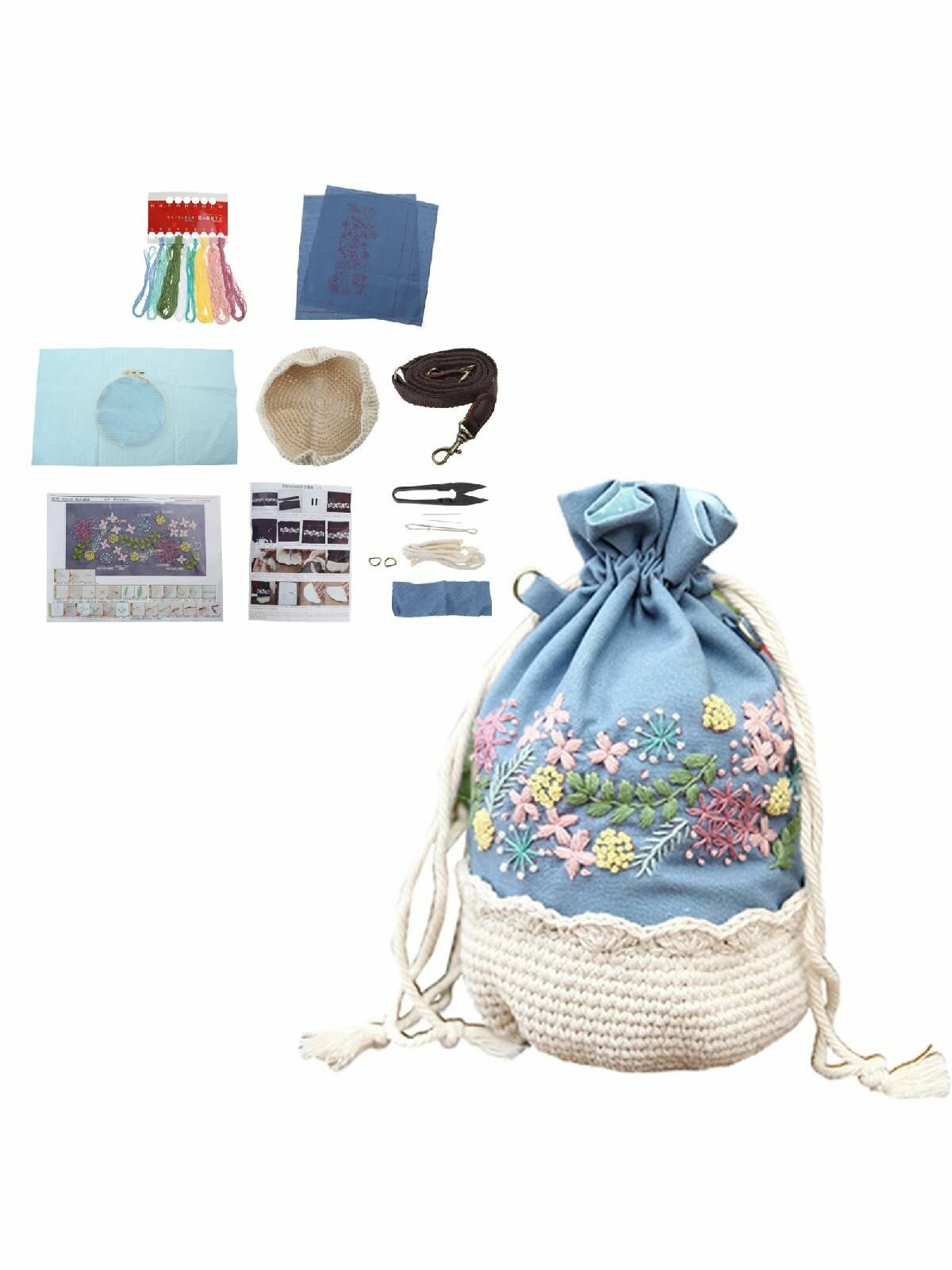 Сумка-органайзер, Сумка для взрослых с вышивкой ручной работы из ткани ручной работы-светло-голубая-большая