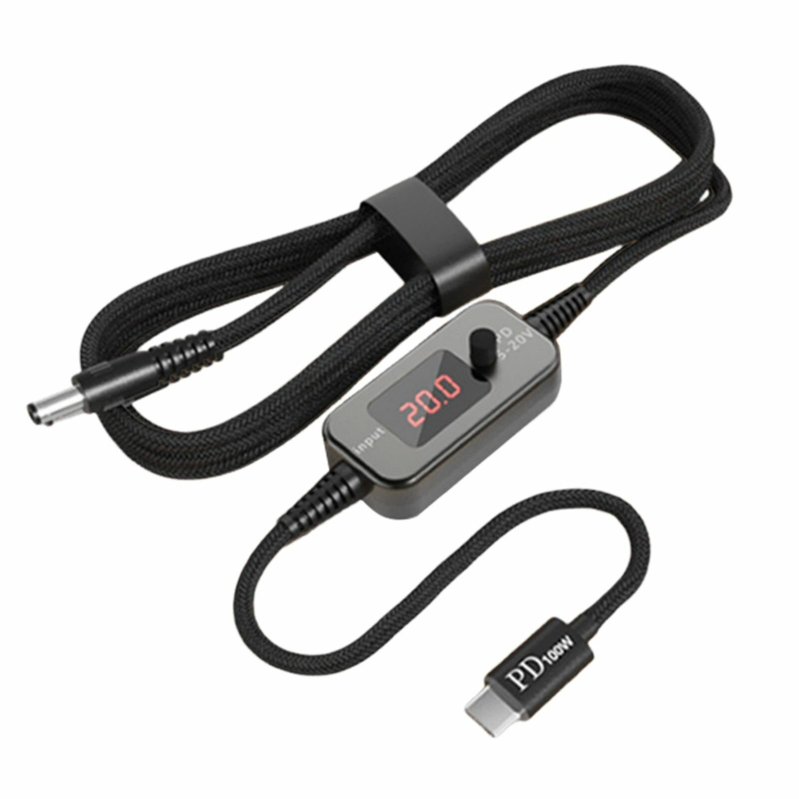 Кабель для зарядки USB C DC5525 c регулируемым напряжением PD100W и светодиодным дисплеем