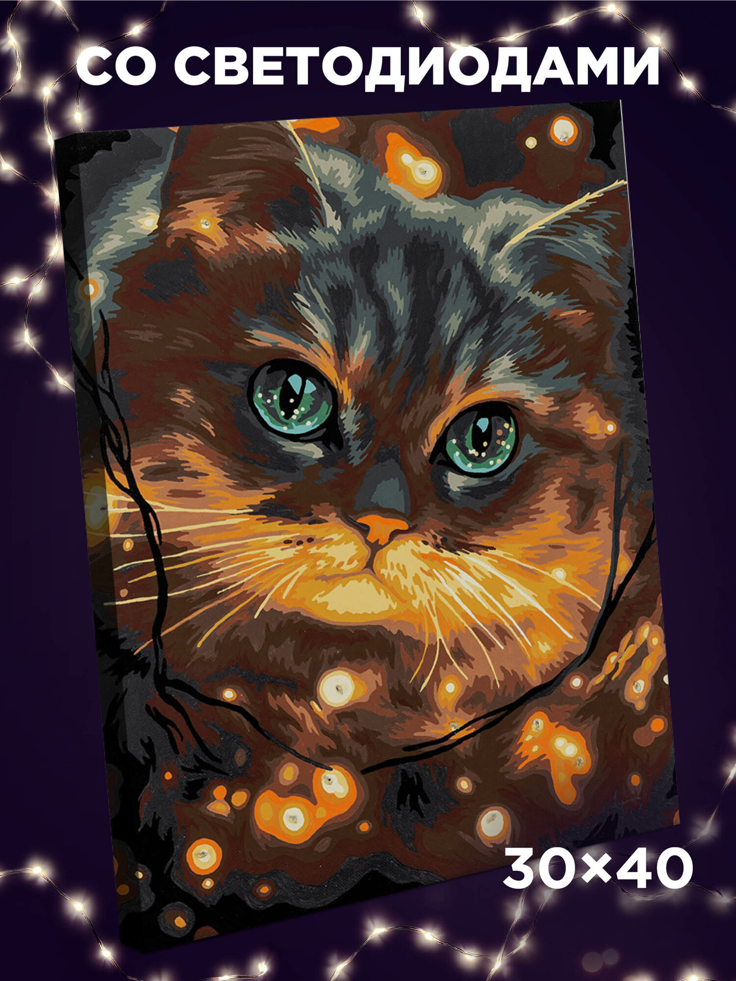 Картина по номерам со светодиодами с холстом на подрамнике светящаяся "фрея" 40х30 см "Огоньки тепла" PNB/PMDD-368
