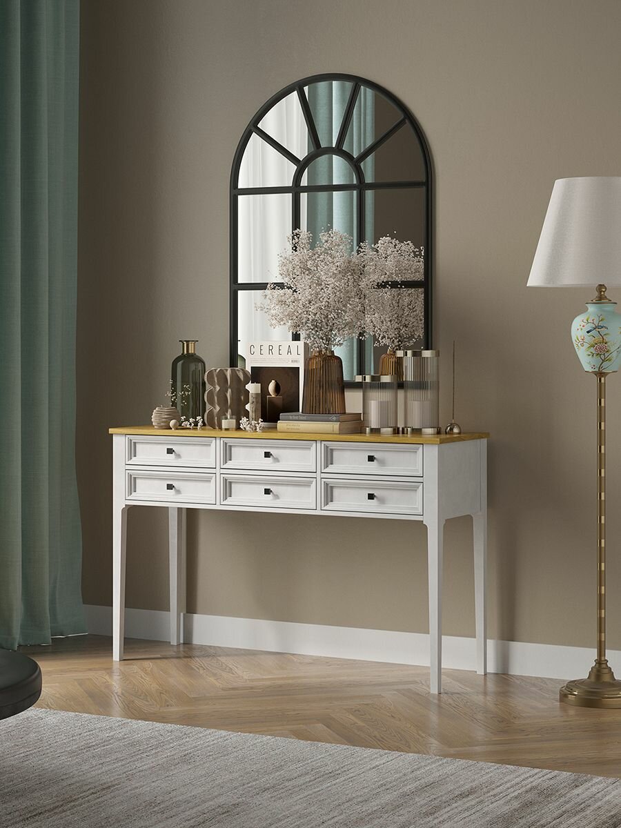 Стол консольный из массива сосны Гостиная "Квадро-С" 06 (белый лак-антик 24)