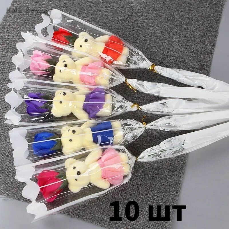 Букет из 1 мыльных роз с и мишкой. Подарочный набор для девушки