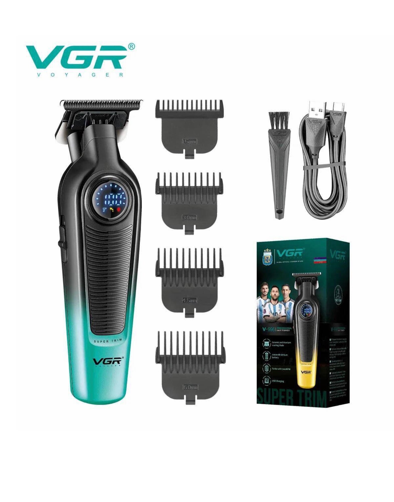 Триммер VGR V-996, для бороды, усов и тела, нержавеющая сталь, быстрая зарядка