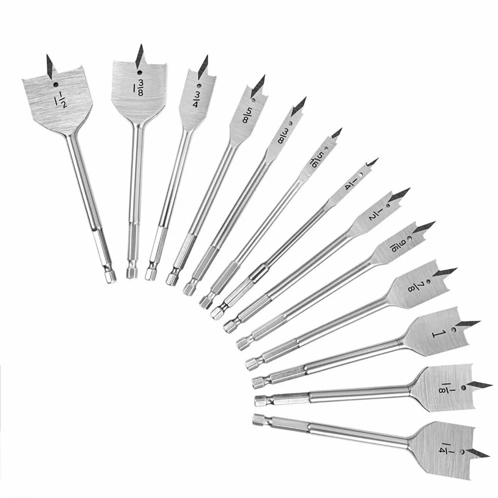 Набор из 13 перовых сверл, плоское сверло из легированной стали с быстросменным хвостовиком, плоская фреза для дерева диаметром от 1/4 дюйма до 1 1/2 дюйма