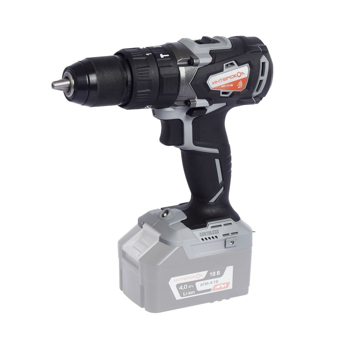 Дрель-шуруповерт аккумуляторная Интерскол ДАУ-13/18В 574.0.0.70, 2000 об/мин, 60 Нм, 30000 уд/мин, серый/черный