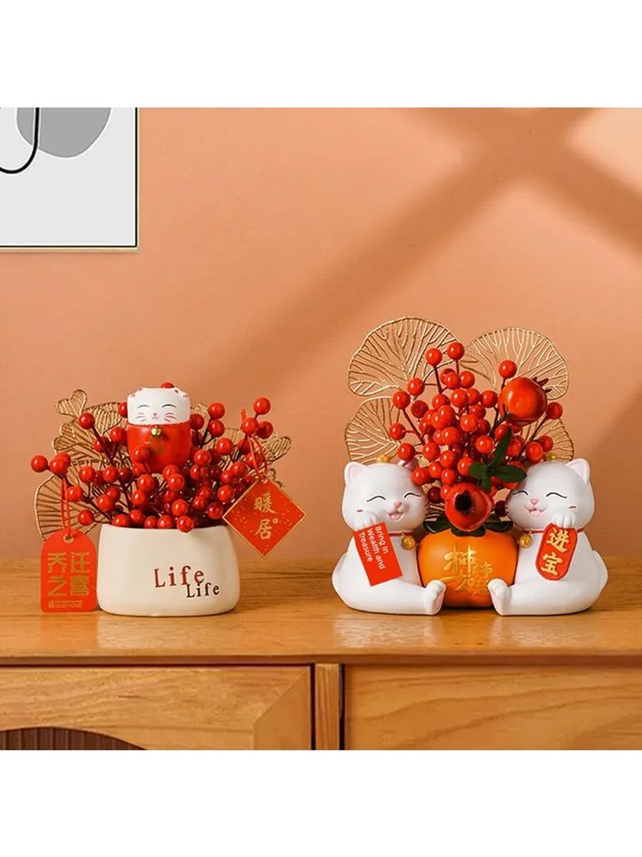 Фигурка Кот Удачи с цветочной композицией №3