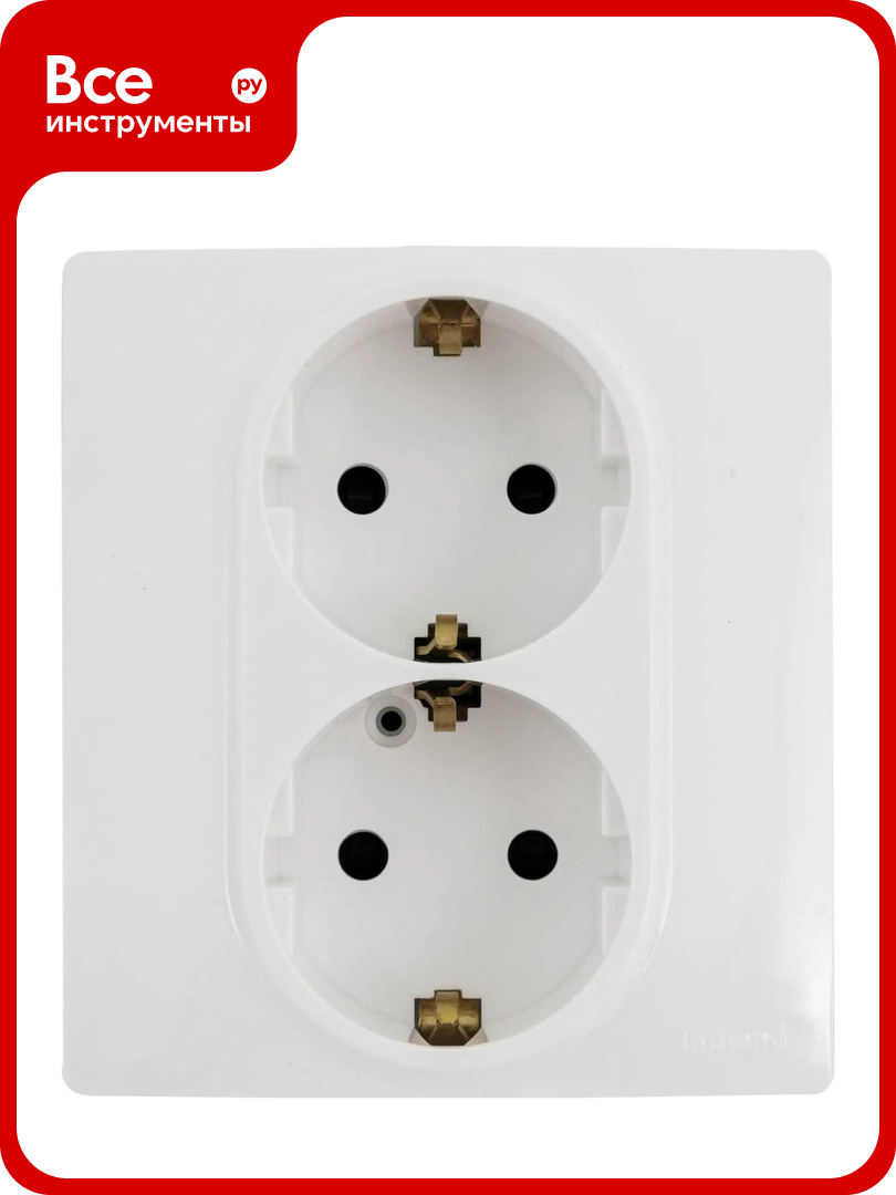 Розетка двойная с заземлением Legrand Etika со шторками, в сборе, 16А, 250В, винтовые зажимы, белый 672273