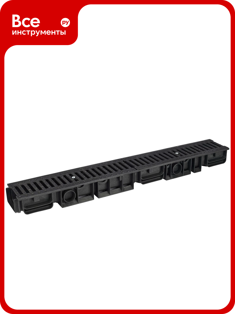 Лоток водоотводный пластиковый AQUADRENAG ЛВП Classic AQD DN100 H145 с решеткой чугунной и крепежом, Q10145-CH