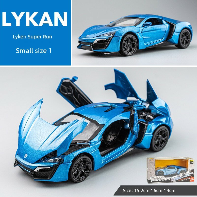 Малый масштабный алюминиевый модельный автомобиль Lykan HyperSport 1:32, синий цвет, коллекционная игрушка для мальчиков