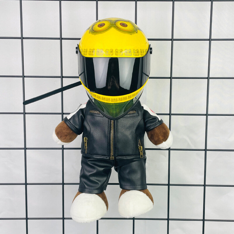 Черная кожаная куртка, мотоциклетная кукла, медведь, шлем, подарок на день рождения, приз за конкурс, подвеска-украшение, кукла для багажника мотоцикла.