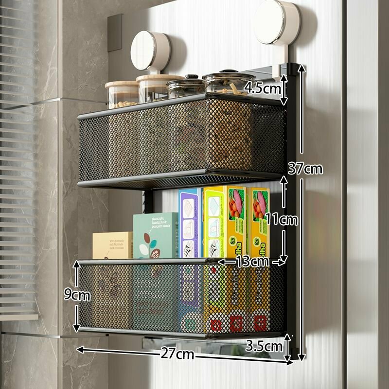 Стеллаж для хранения в холодильнике без сверления, боковой органайзер, многофункциональная настенная полка для специй, присоска, многослойная кухонная полка