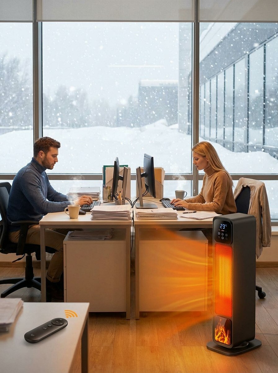 Тепловентилятор 2200Вт, обогреватель, керамический, вертикальный, напольный, с пультом, черный, матовый