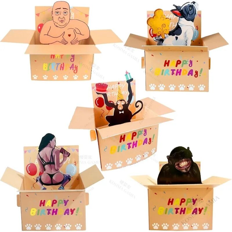 Забавная открытка-сюрприз на день рождения с 3D-персонажами, сердечными шариками и конфетти – необычный подарок