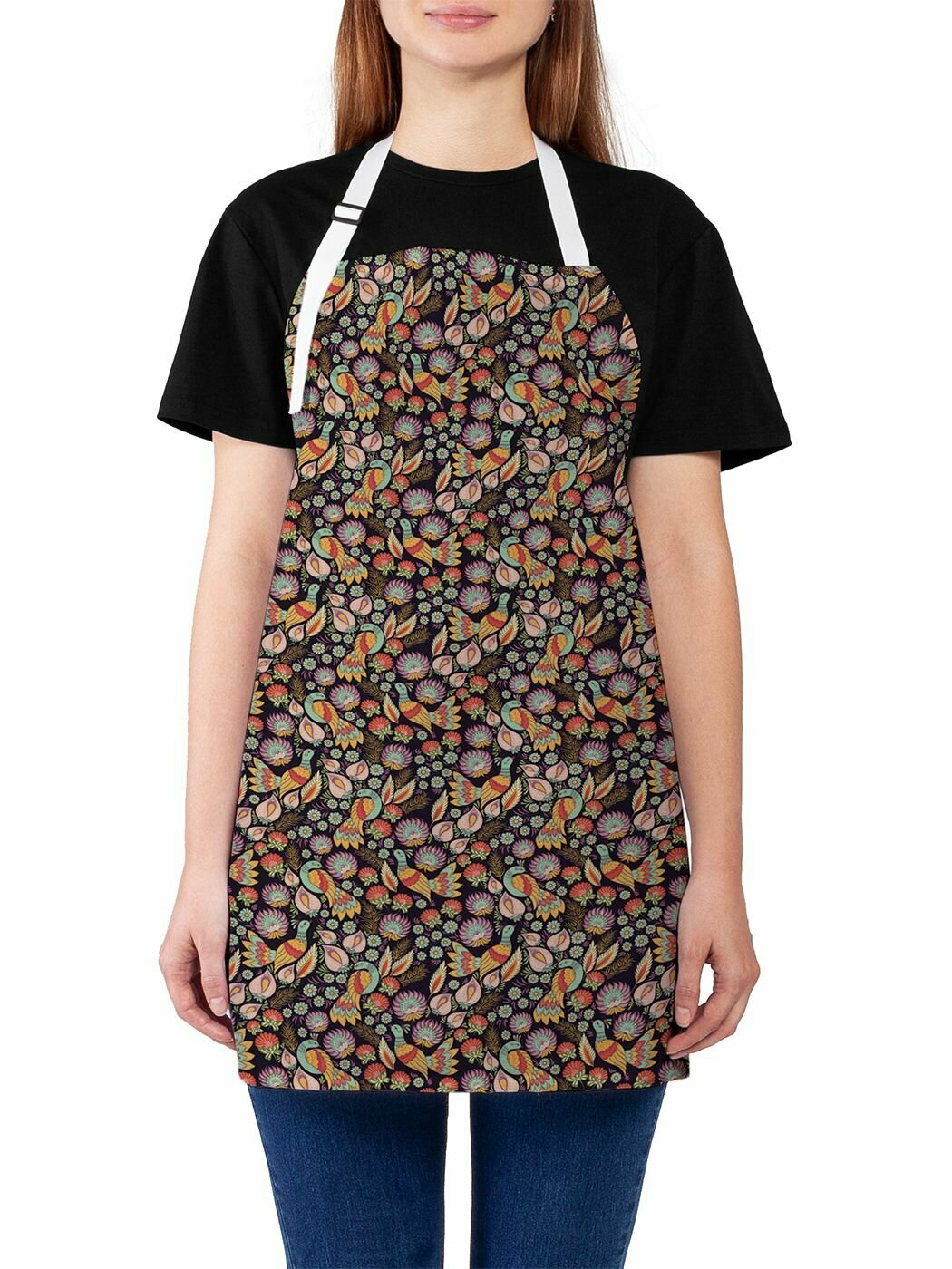 Фартук кухонный тканевый "Хохломская роспись" 65х65х28 см, JoyArty