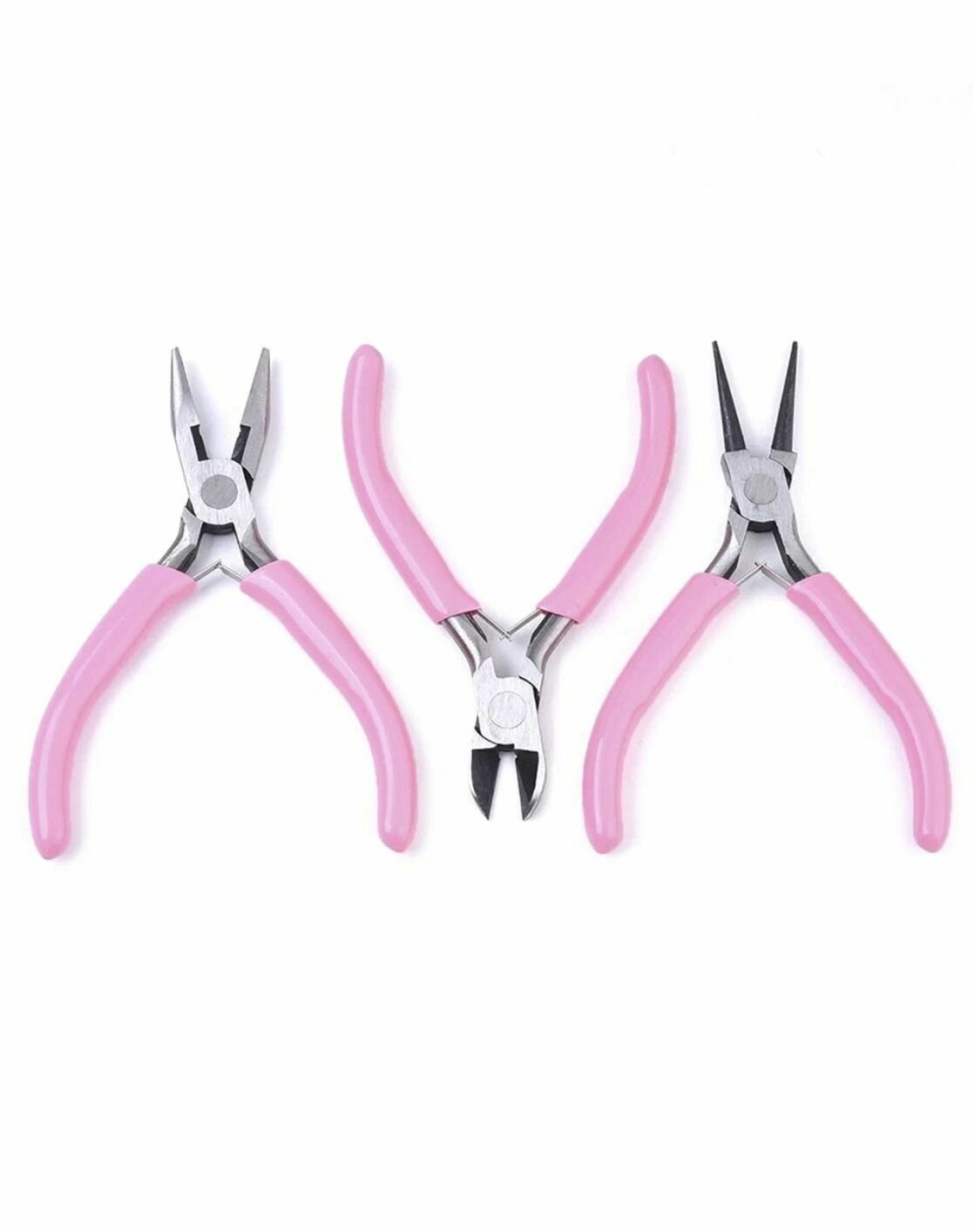 Набор базовых инструментов: круглогубцы, тонкогубцы и кусачки, с розовыми ручками, 3 шт.