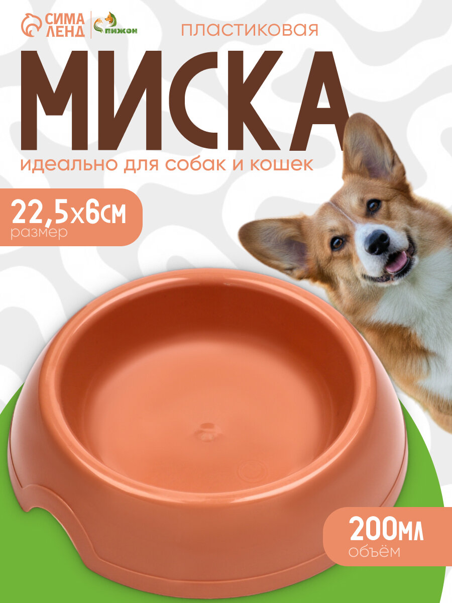 Миска для кошек и собак Пижон, 200 мл, 14.5×3 см, пластик, кирпичная