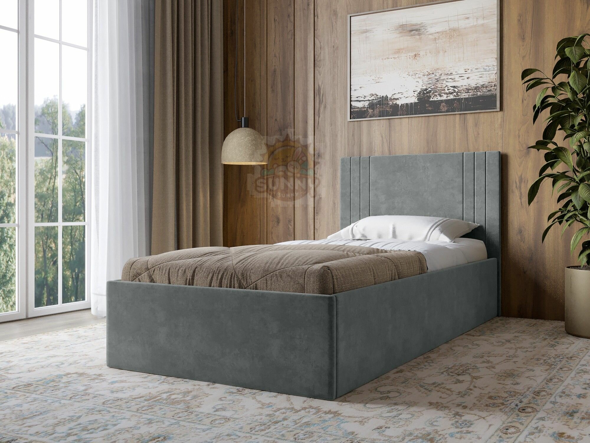 Односпальная кровать Венеция 90х190 см, (матрас-sleep CLASSIC), ЛДСП (Forest 520 Темно-серый)