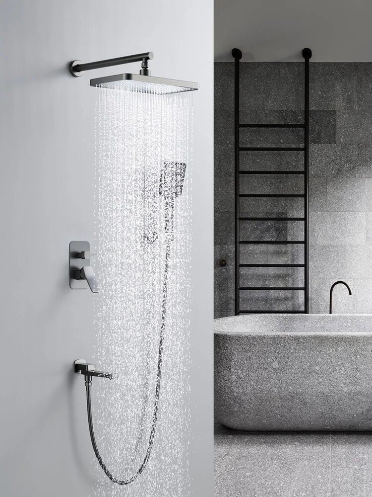 Душевая система / Тропический душ со смесителем встраиваемая Shevanik S9935T, оружейная сталь