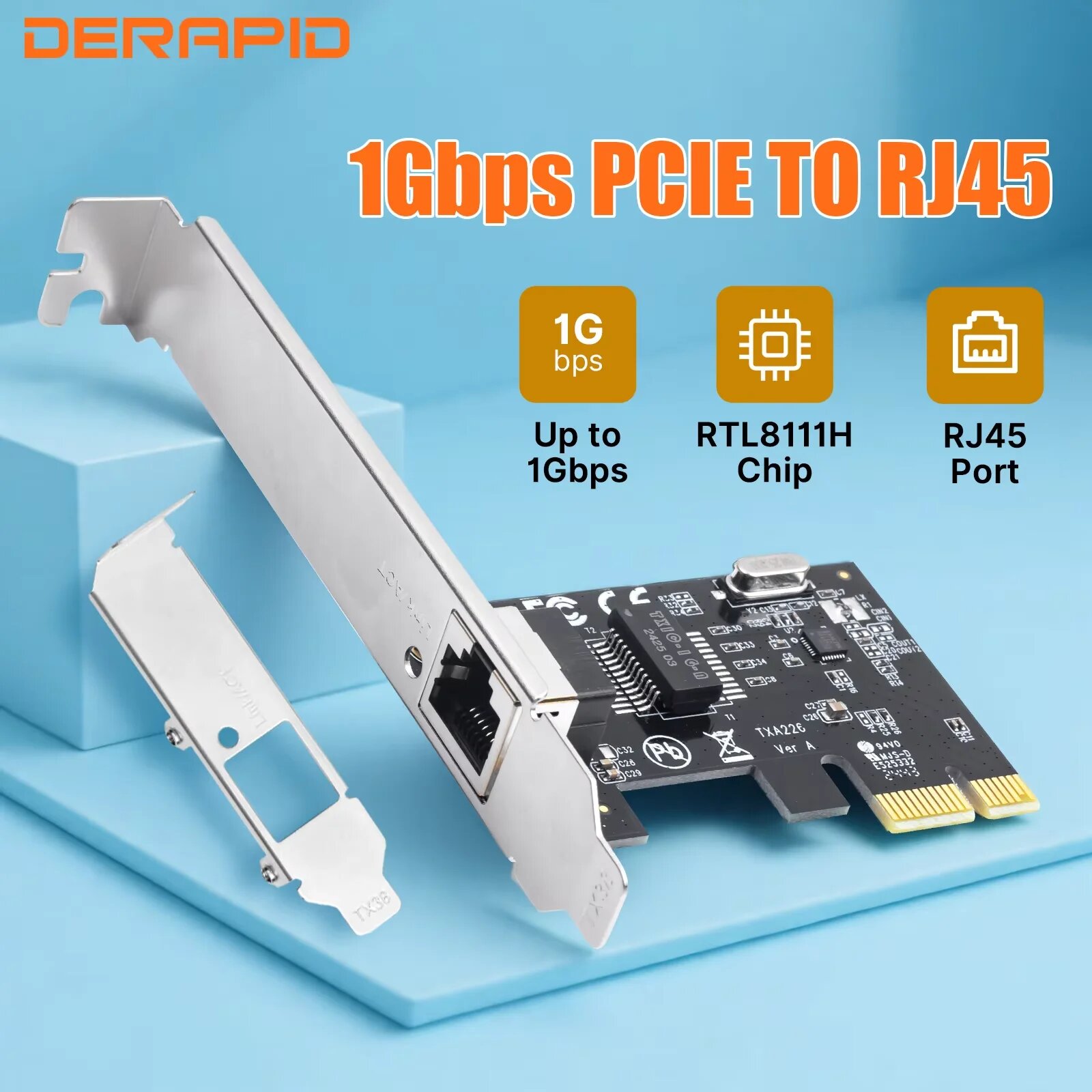 DERAPID 1Gbps PCI-E Сетевая карта RJ45