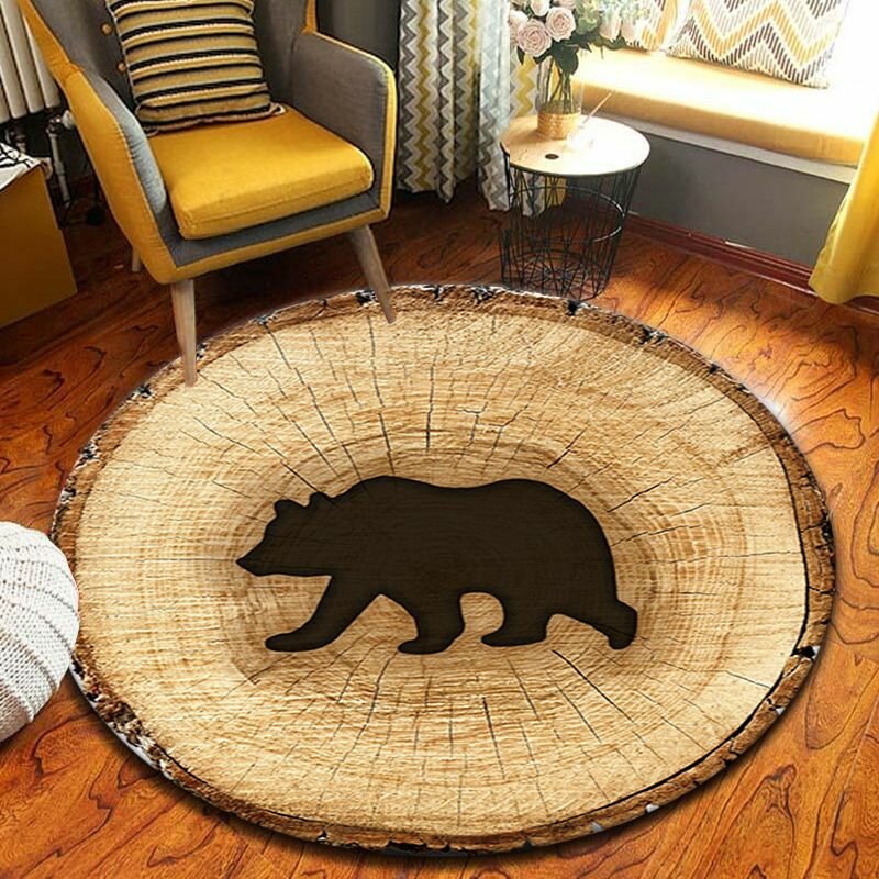 Круглый ковер с рисунком под дерево, выполненный в американском стиле кантри, утолщенный и устойчивый к загрязнениям 120х120