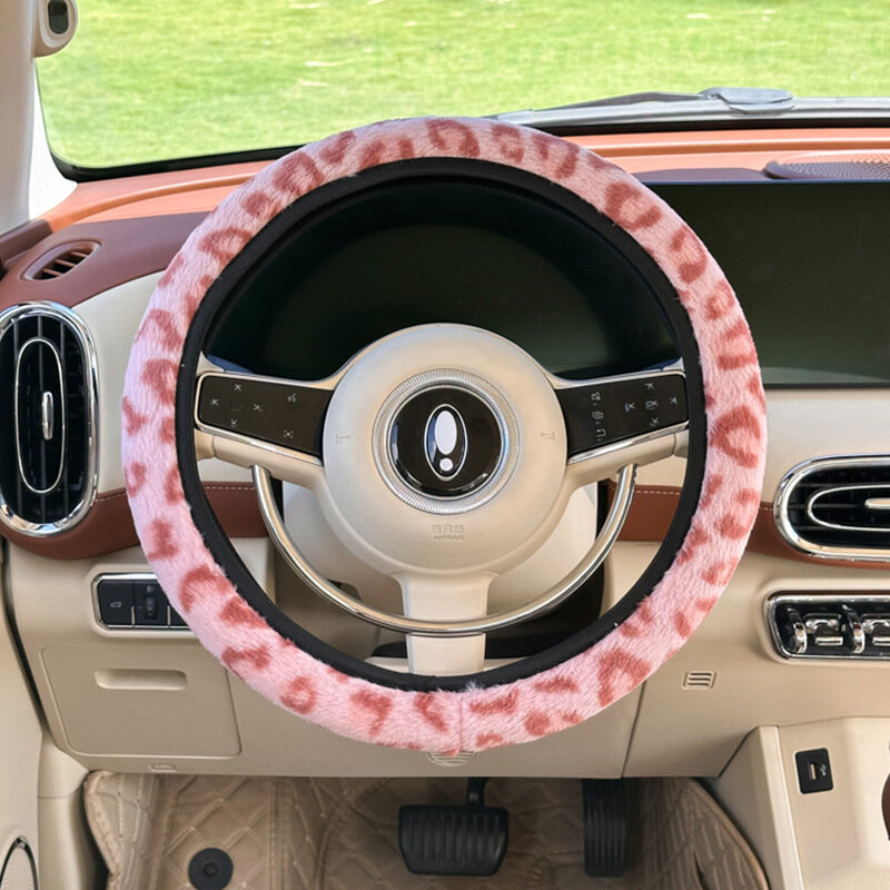 Новый чехол на руль автомобиля с леопардовым принтом, зимний чехол на руль, мягкий, теплый, противоскользящий защитник руля
