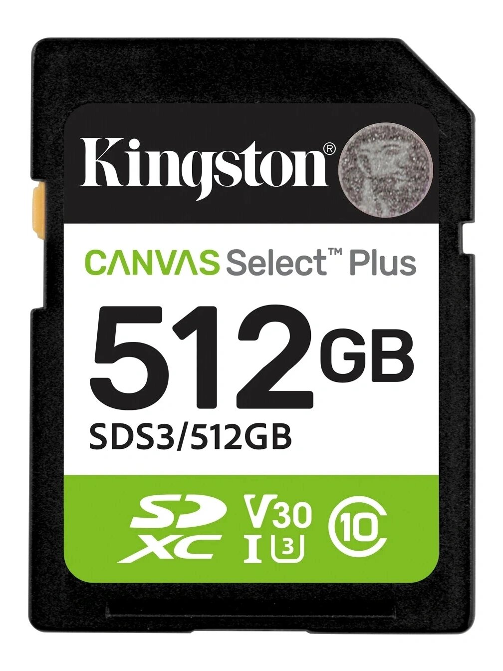 Карта памяти SDXC UHS-I U1 Kingston Canvas Select Plus 512 ГБ, 150 МБ/с, Class 10, SDS3/512GB, 1 шт, без адаптера