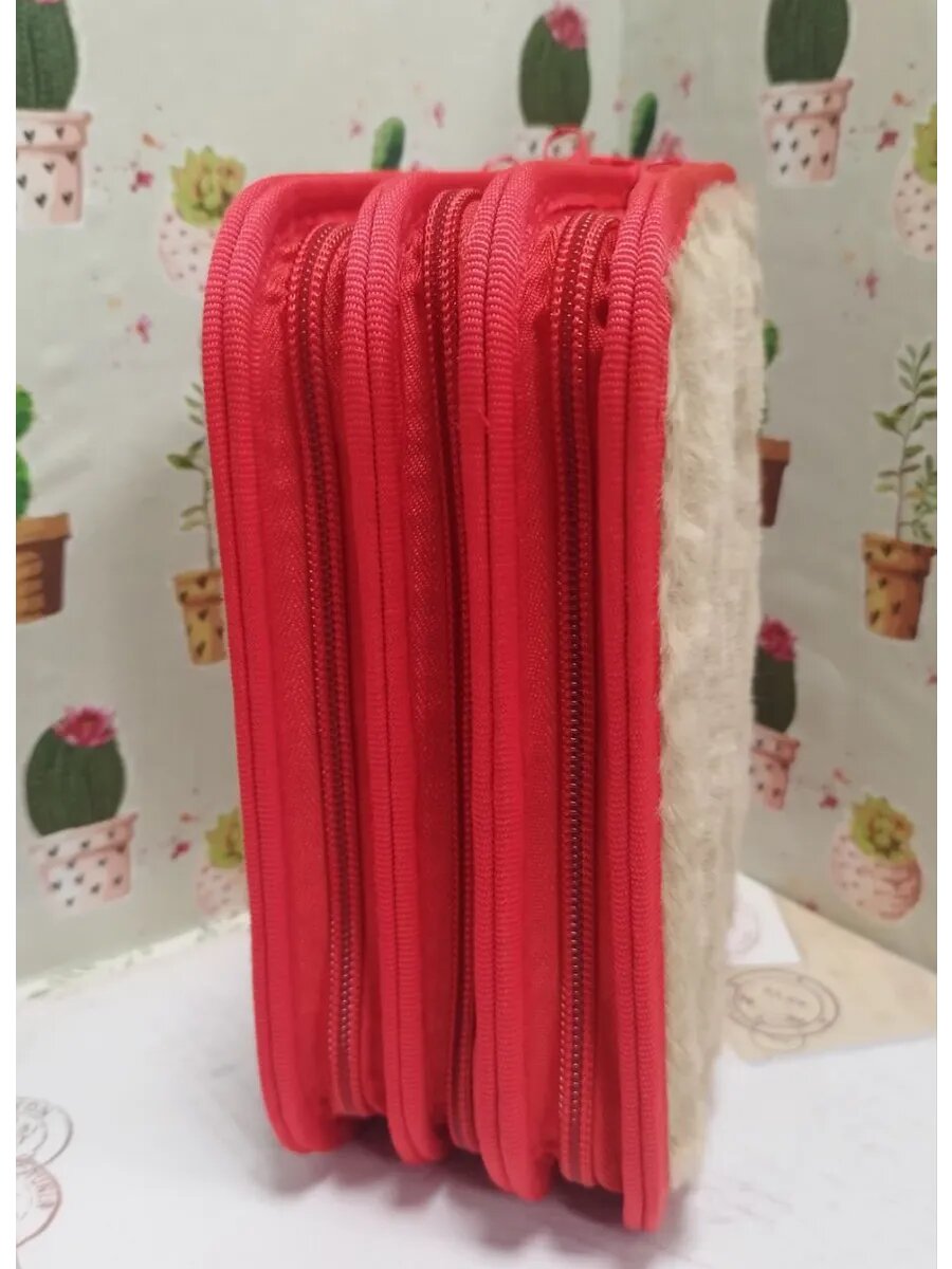 Пенал "Школьный", на молнии, 3 отделения, для девочек, красный/бежевый