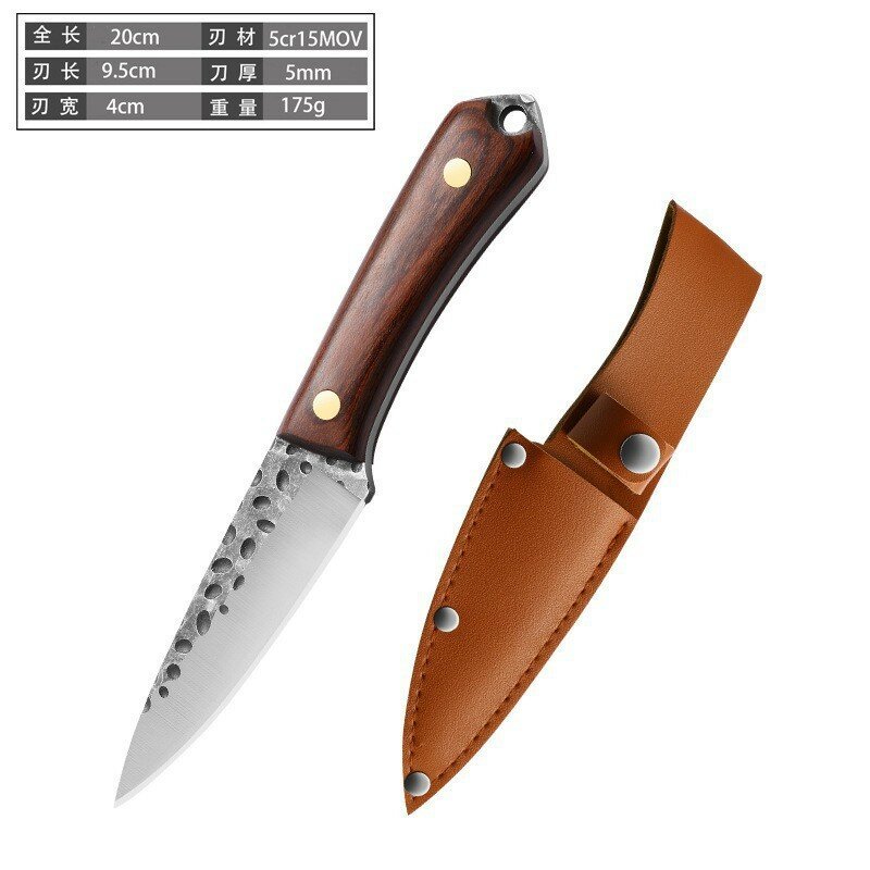 Кованый многофункциональный нож, тесак для мяса, нож для чистки рыбы, мясной нож, нож для активного отдыха, нож для мяса с деревянной рукояткой, утолщенный маленький прямой нож.