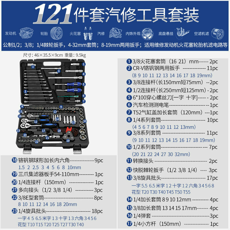 Набор инструментов для авторемонта, многофункциональный набор торцевых ключей, комбинированный трещоточный ключ, инструменты для ремонта автомобилей.