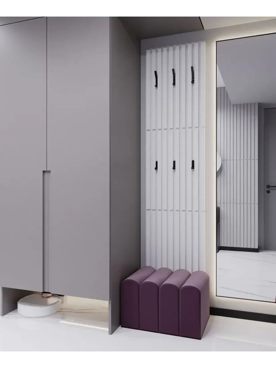 Настенная вешалка, 6 крючков, реечная, на белом фоне, белая, 2040x505x11 см