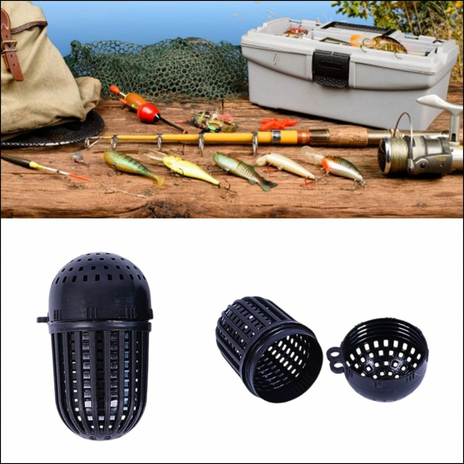5шт. Рыболовные наживки, держатель ловушки, пластиковая корзина, снаряд для плавания11-D100