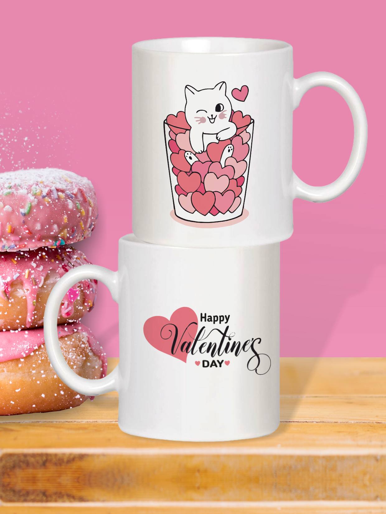 Белая подарочная кружка с принтом из керамики "Happy valentine day" для второй половинки, для чая и кофе, объем 330 мл
