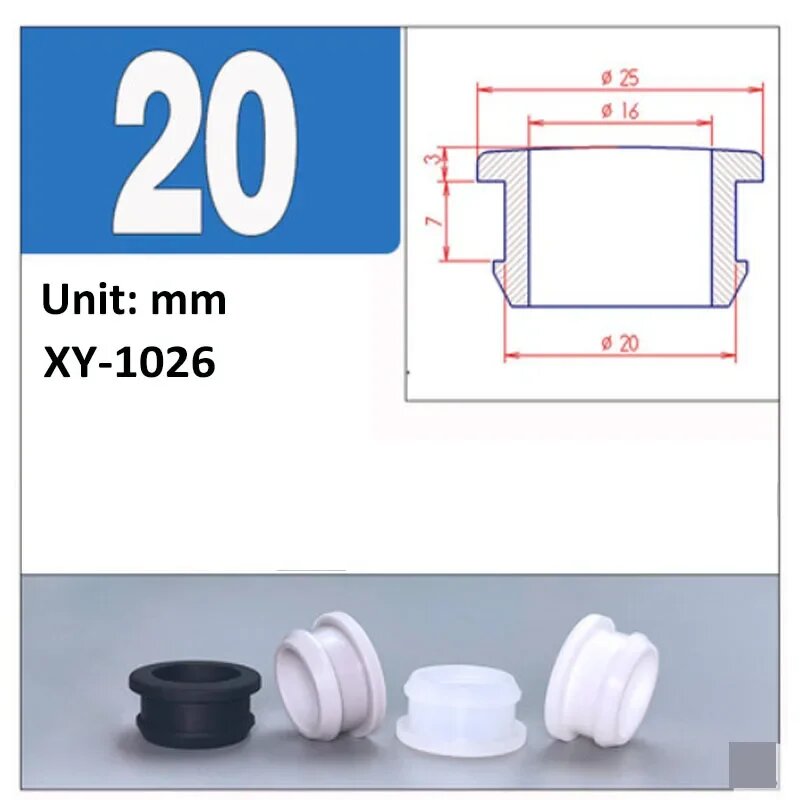 Черная силиконовая втулка для проводов 4,5-50,6 мм 5Pcs(Black), A-20mm(E 16)
