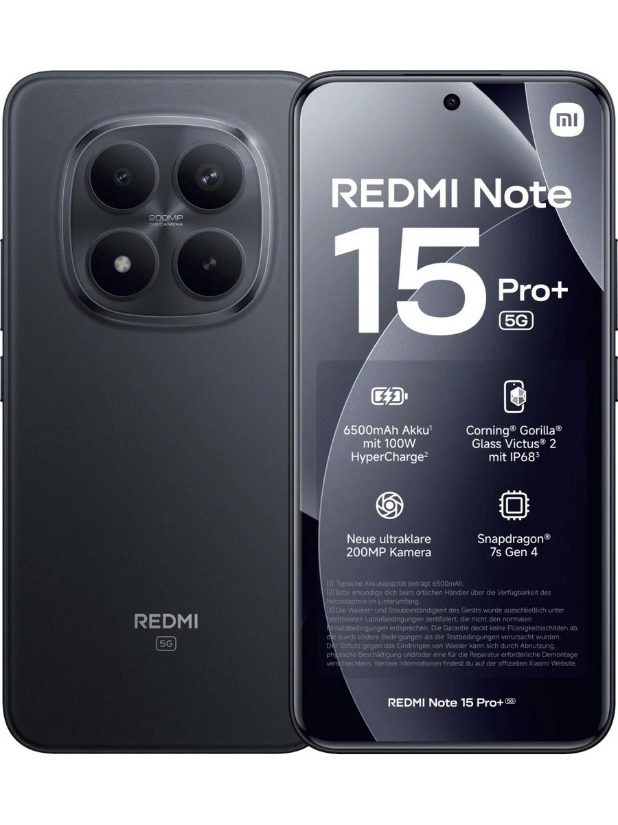 Смартфон Xiaomi Redmi Note 15 Pro+ 5G 12/512 Гб Черный Dual SIM + eSIM 6.83″ AMOLED, 120Hz 2G, 3G, 4G, 5G 6500 mAh