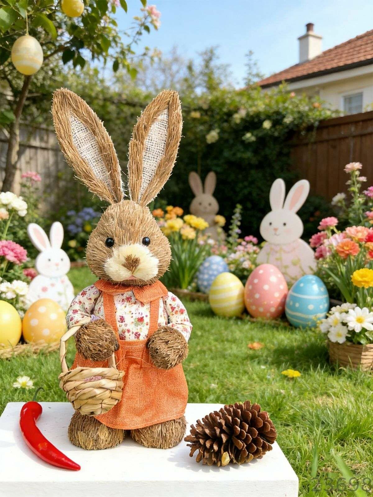 Соломенный пасхальный кролик, 35 см, Пасхальное украшение