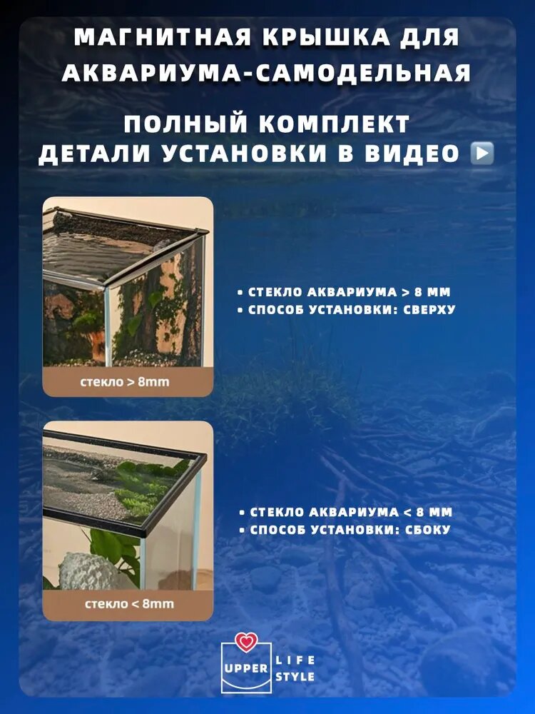 Магнитная крышка для аквариума, самодельная, 50X30 CM, для рыб, креветок, ракообразных, голубая