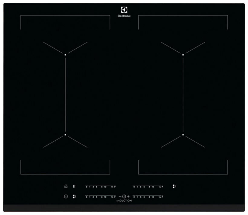 Варочная панель Electrolux EIV644 черный, 4 индукционные, 2 объединяемые Bridge, таймер, Hob2Hood, слайдер