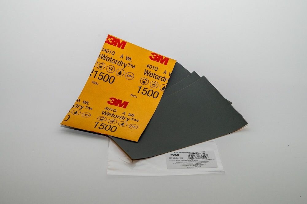 3M 1500 Микротонкий абразив, 138х230мм. Упаковка 3 штуки