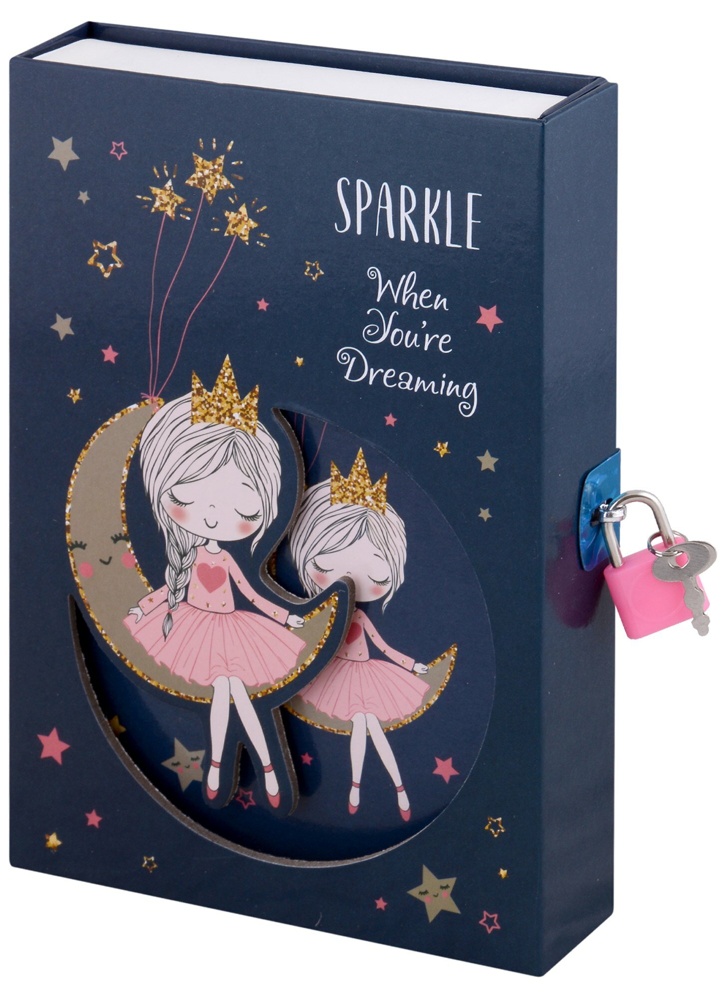 Записная книжка А6+ 50л "Принцесса на месяце" в коробке с замочком, ассорти