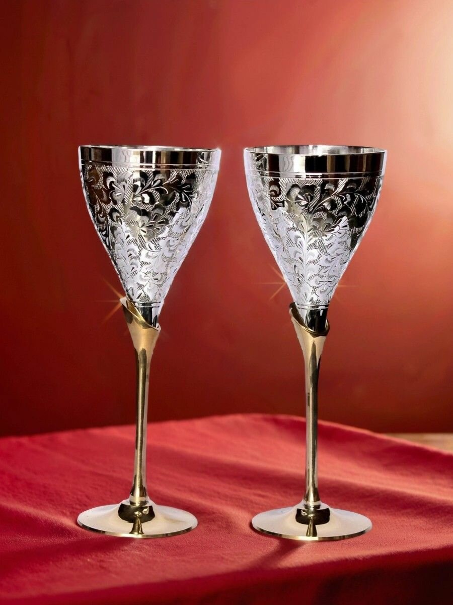 Подарочный набор бокалов из латуни для вина, шампанского Красный Бархат