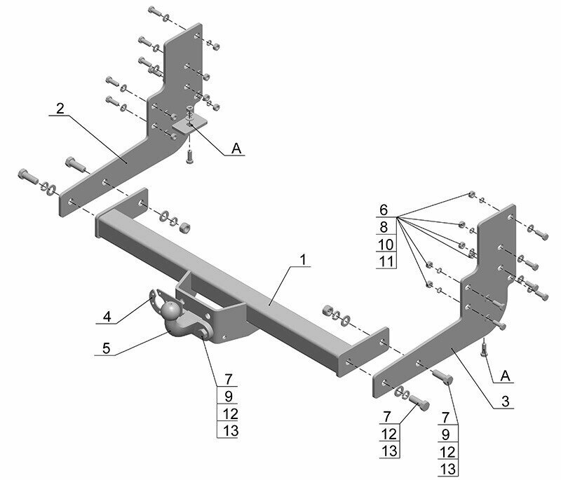 Фаркоп для Газель 330232 (фермер), NEXT (A22R22 бортовая) 2003- Тип шара: F. Нагрузки: 2000/100 кг, GAZ-10