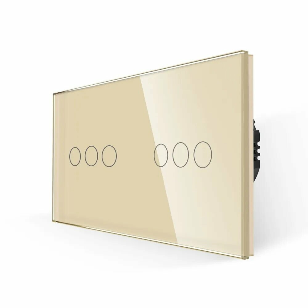 Сенсорный выключатель 6 клавиши, 2 поста (3+3) , скрытая установка, панель стекло золотой,157mm