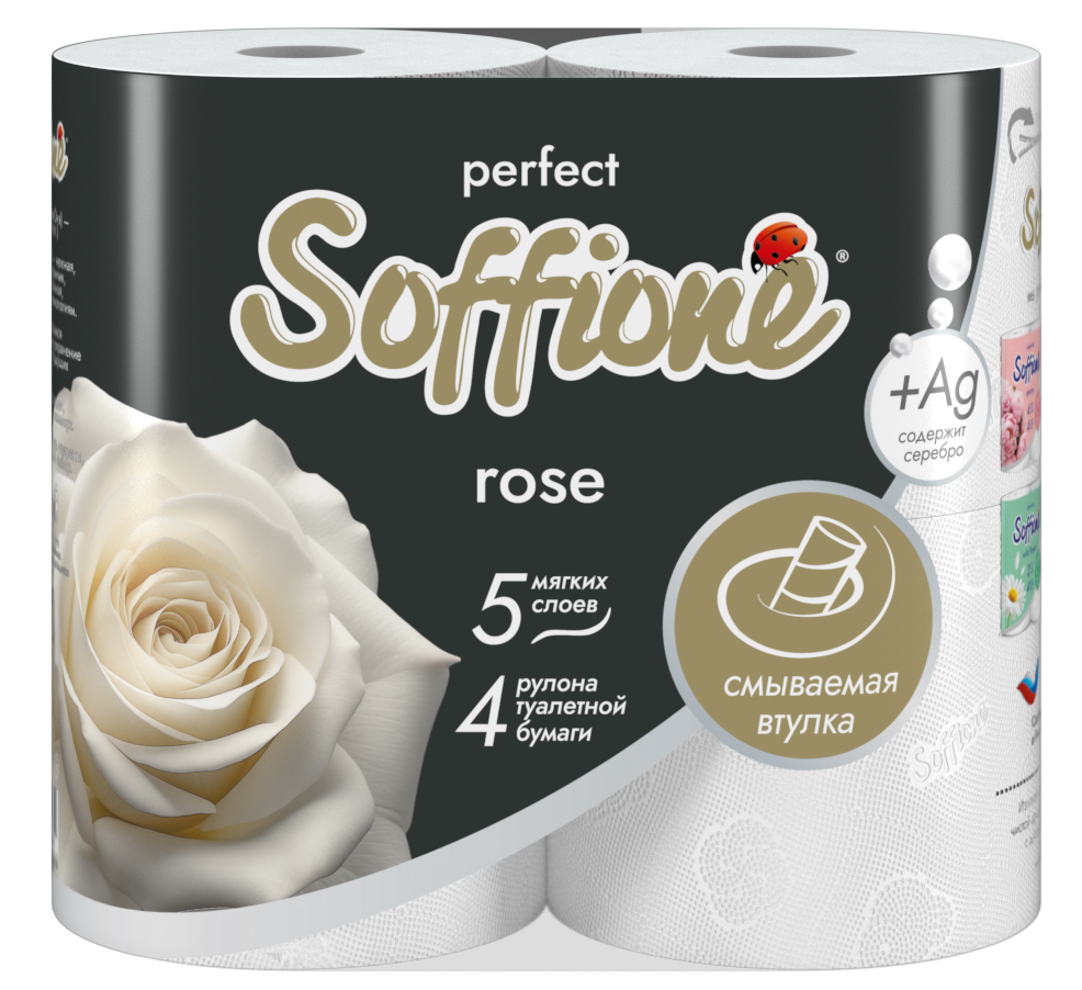 Туалетная бумага Soffione Perfect Rose 5слоев 4 рулона Белая