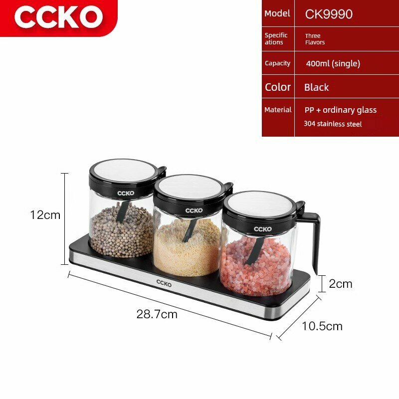 Трехкомпонентная стеклянная банка для специй из обычного стекла, черного цвета - недорогой стеклянный контейнер