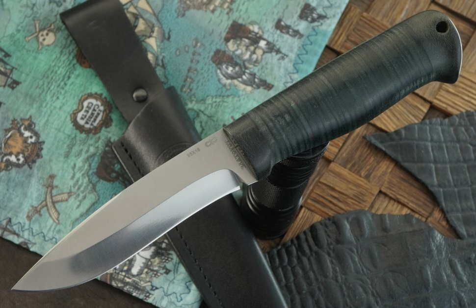 АиР нож с фиксированным клинком Шаман-2, сталь 95Х18, рукоять кожа