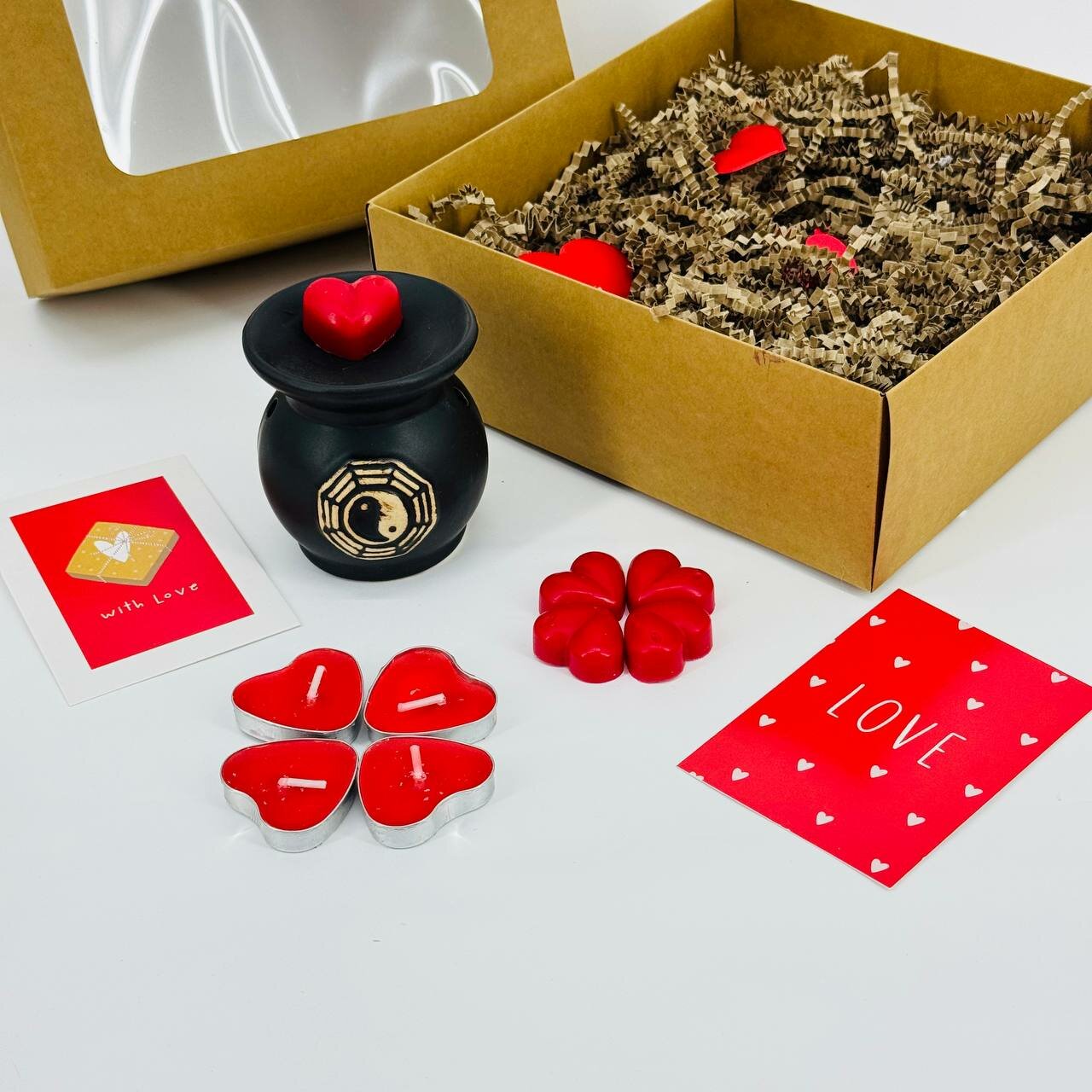 Подарок на 14 февраля, Арома лампа "Инь Янь" свечки сердечки и арома саше мелтс
