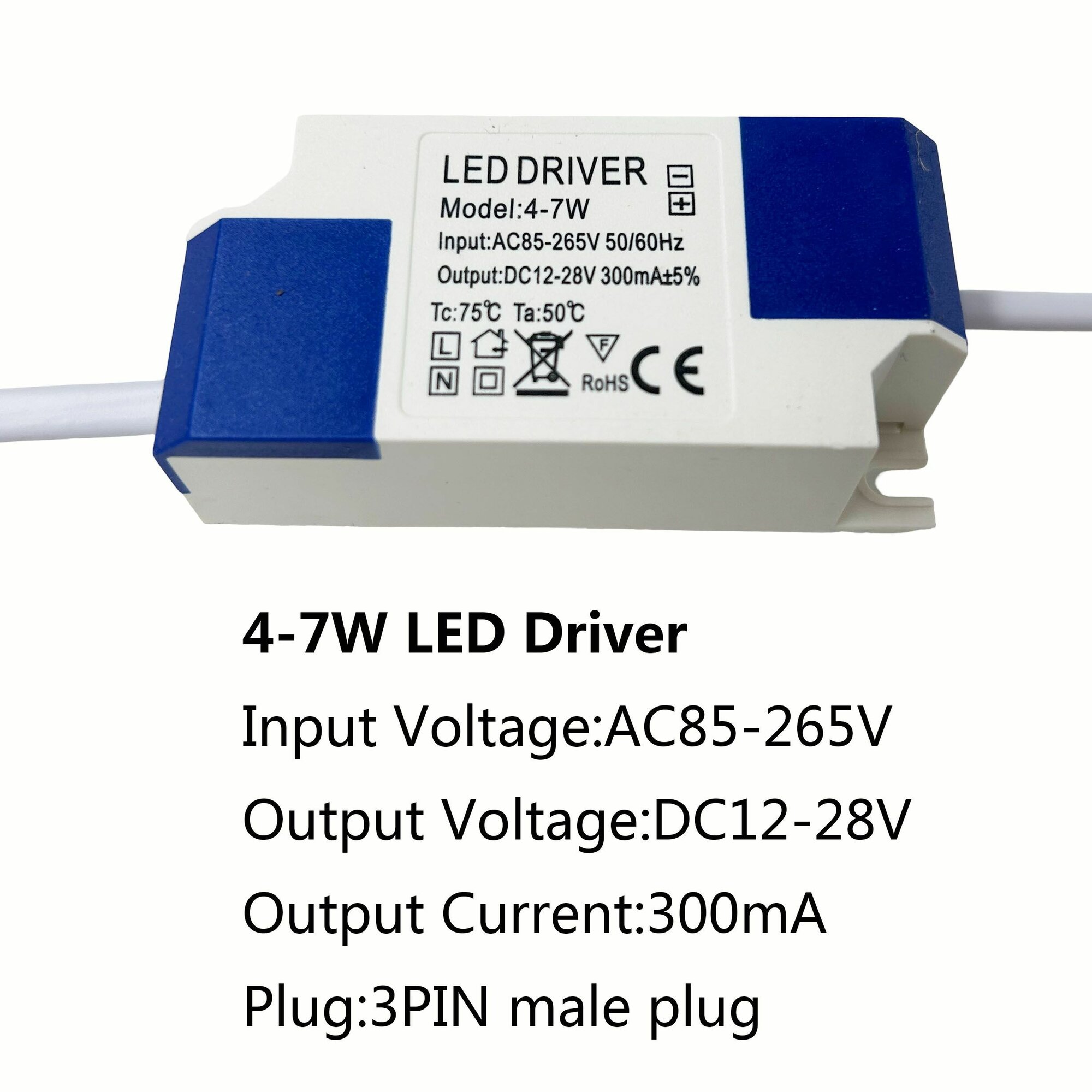 Драйвер СИД 3PIN мужской 300mA 3W 5W 7W 8W 12W 15W 18W 24W постоянный ток драйвер питания AC85-265V DownLighting трансформаторы