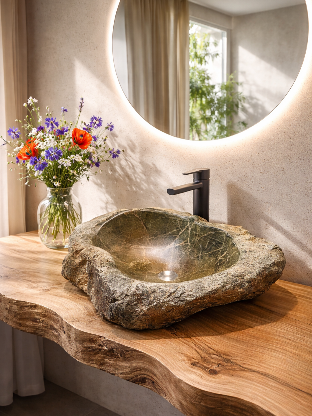 Раковина из натурального камня змеевик накладная на столешницу 72х57х18 см для ванной — авторская работа